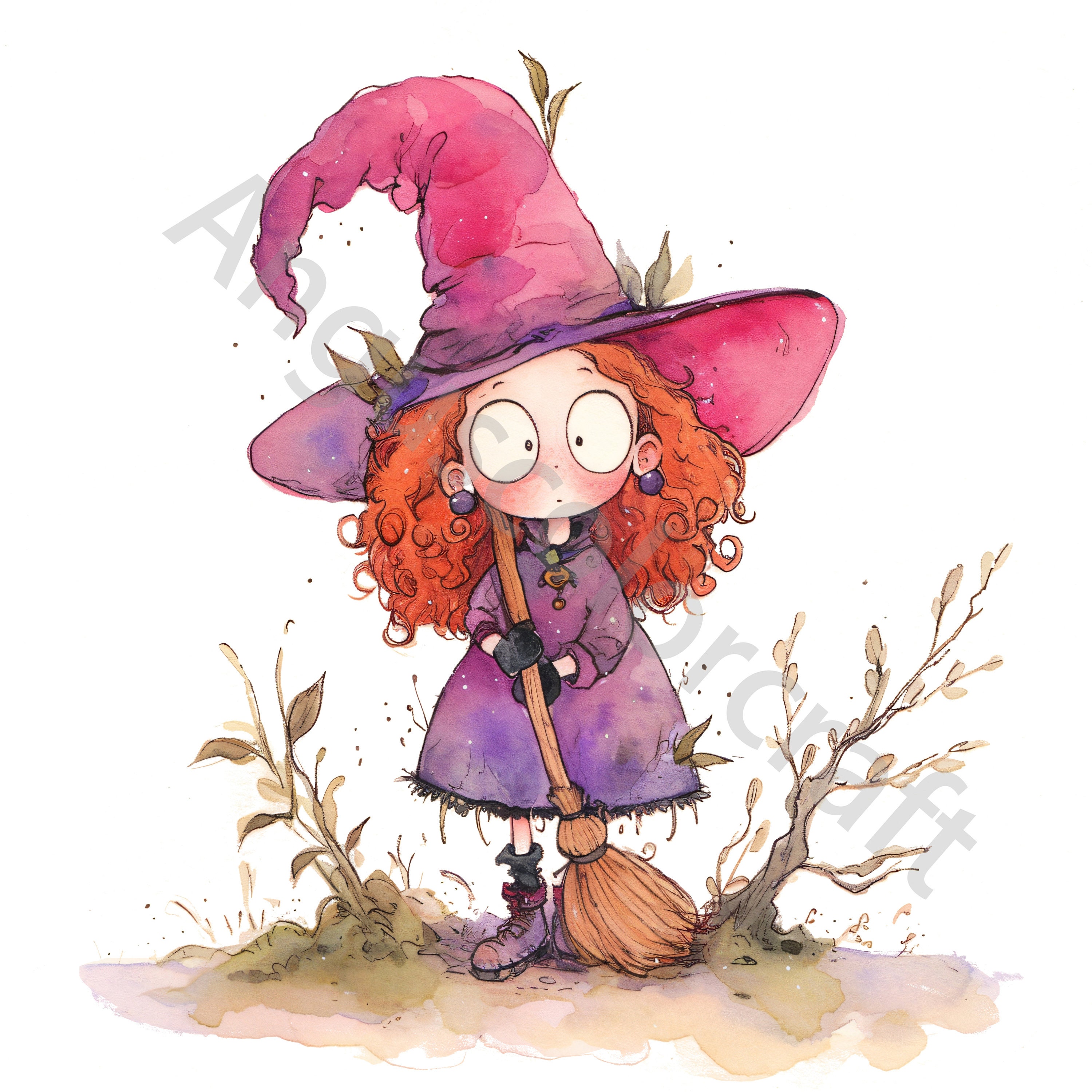 13 Jpgs Quirky Little Witch Clipart, Commercial Use, Whimsical Ephemera ...