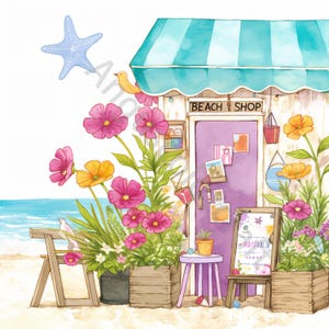 10 JPG Beach Shop Clip Art, Watercolor Clipart, Junk Journal, Scrapbook ...