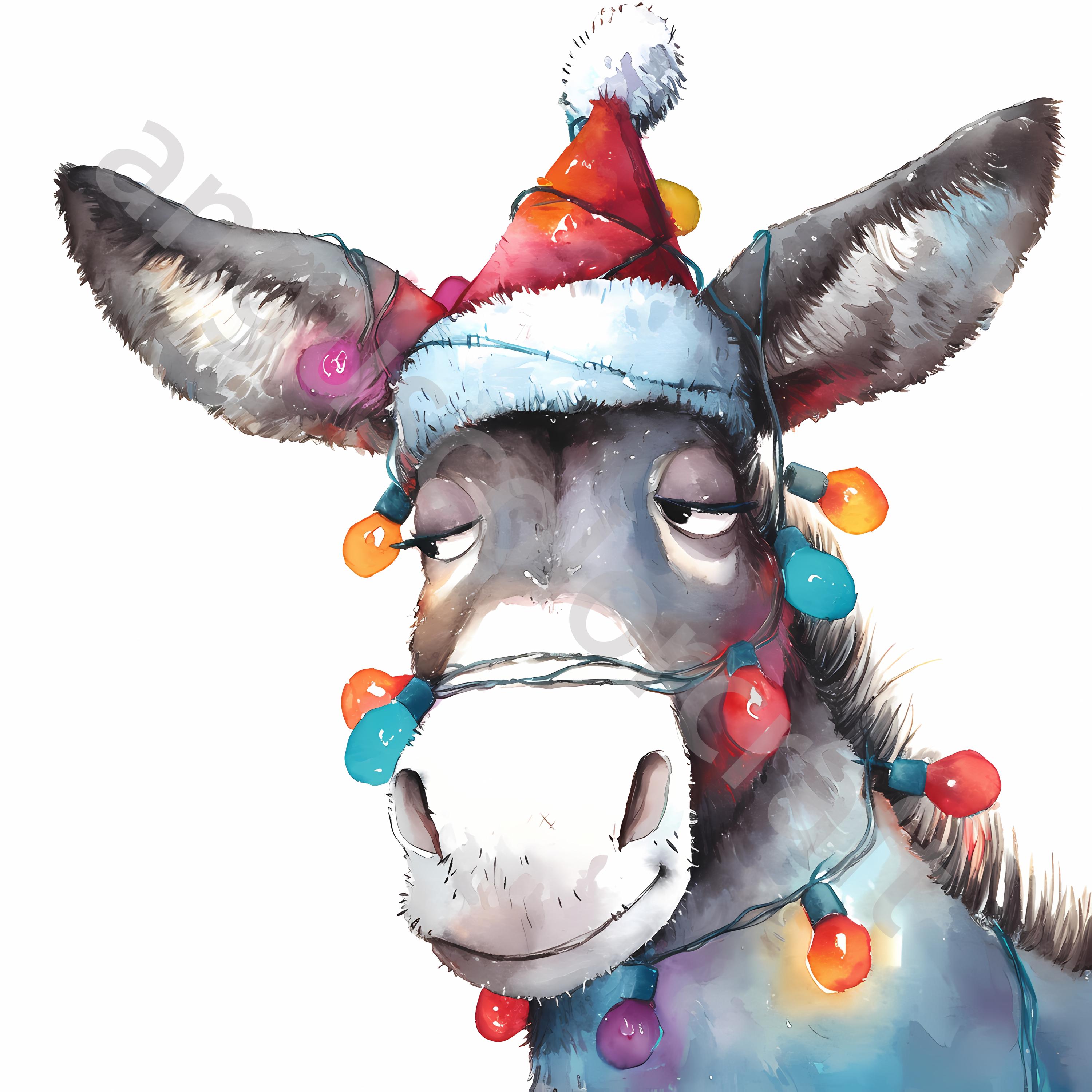 Christmas Donkey Watercolor Clipart Bundle: Holiday Scrapbook Images ...