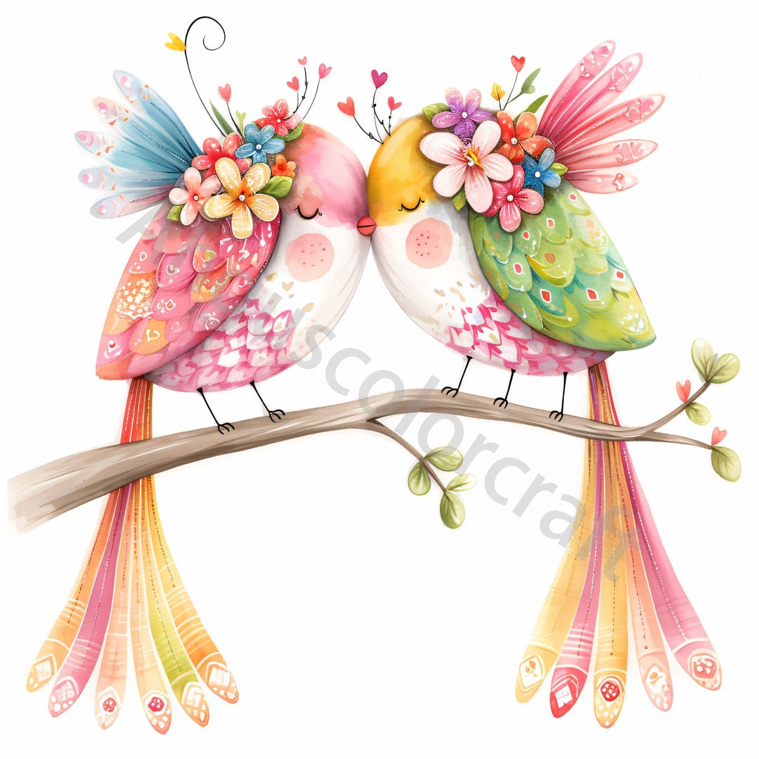 10 Quirky Valentine Birds Clip Art, Watercolor Clipart JPG, Junk ...