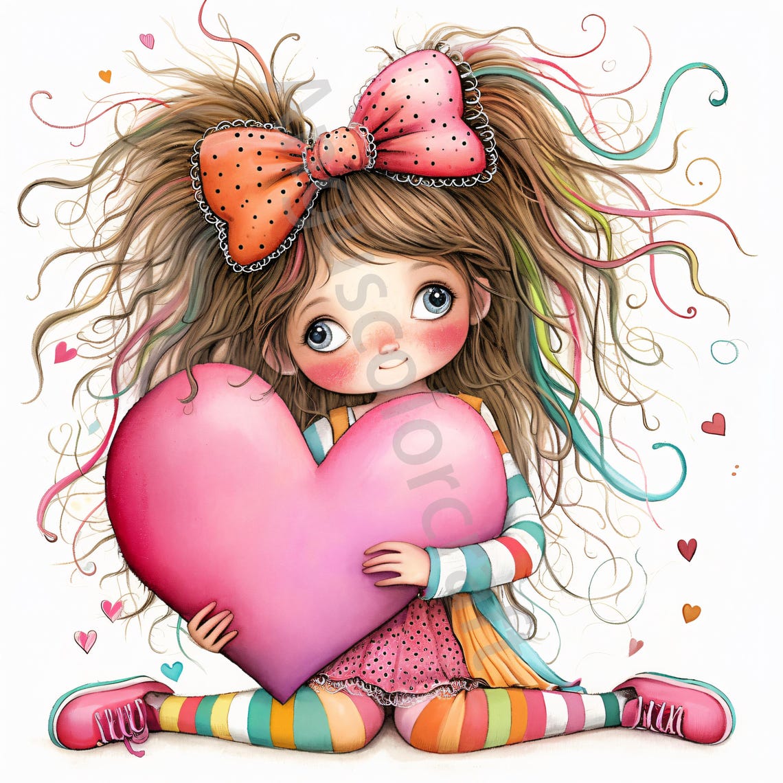 12 Quirky Heart Girl Clip Art, Watercolor Clipart JPG, Junk Journaling ...
