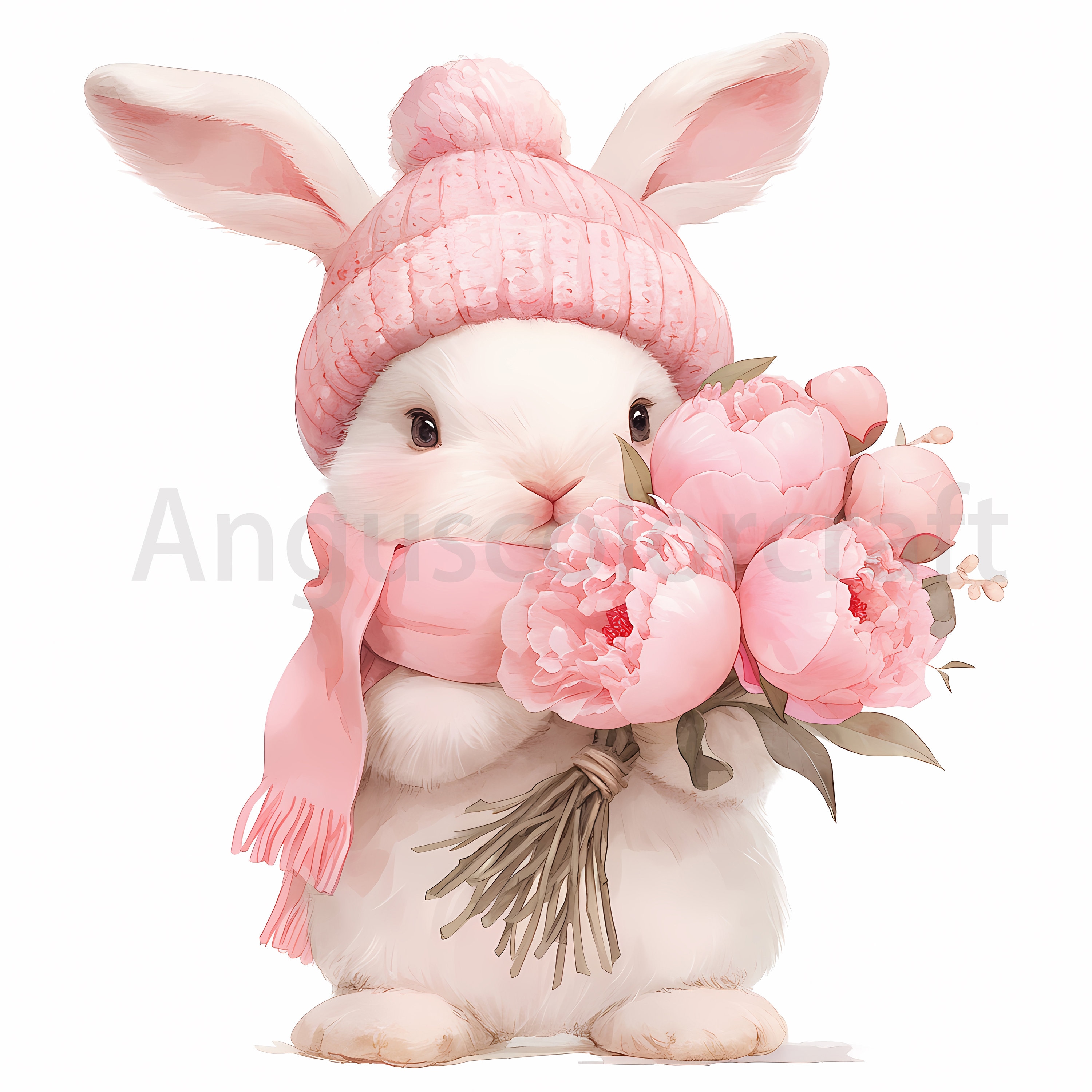 Cute Floral Bunny Clipart, Printable Watercolor Clipart, 12 High ...