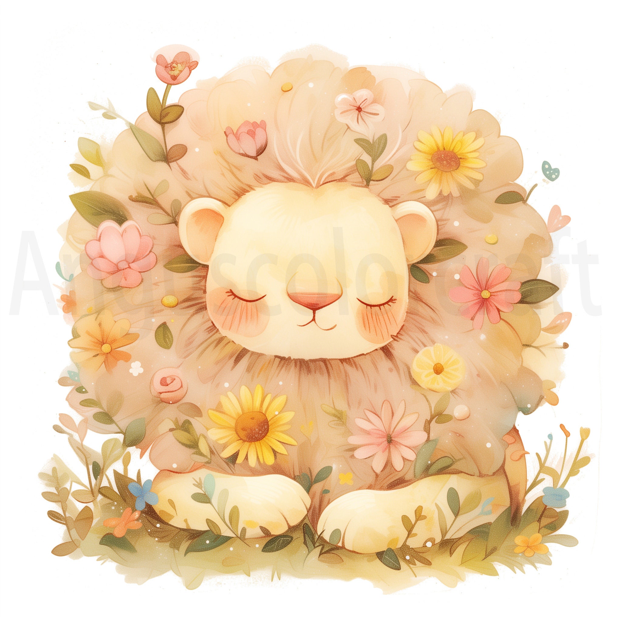 Watercolor Baby Floral Lion Clipart, 19 High-quality Images, Adorable ...