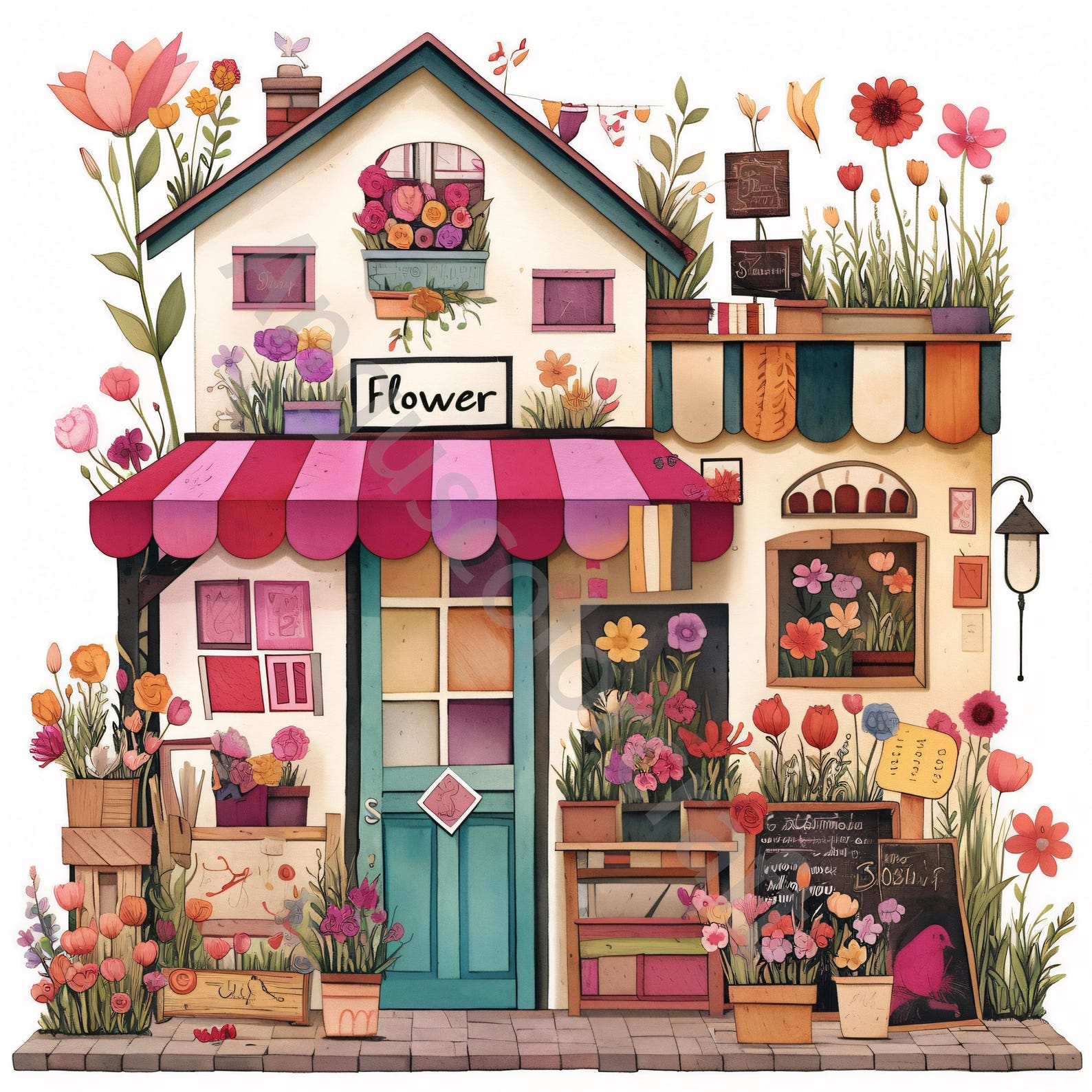 10 Quirky Flower Shop Clip Art, Watercolor Clipart JPG, Junk Journaling ...