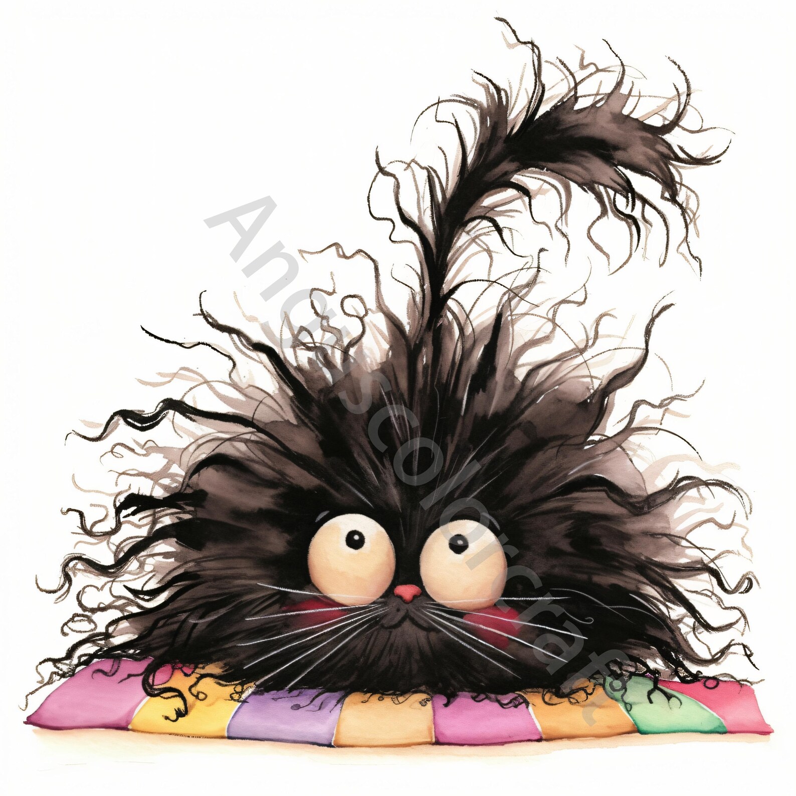 10 JPG Quirky Messy Hair Cat Clip Art, Watercolor Kitten, Junk ...