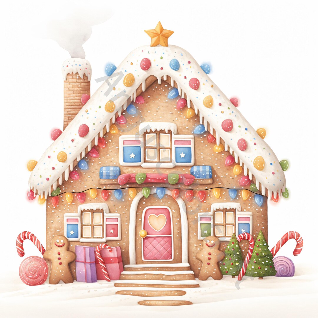 12 Quirky Gingerbread House Clipart, Commercial Use, Whimsical Ephemera ...