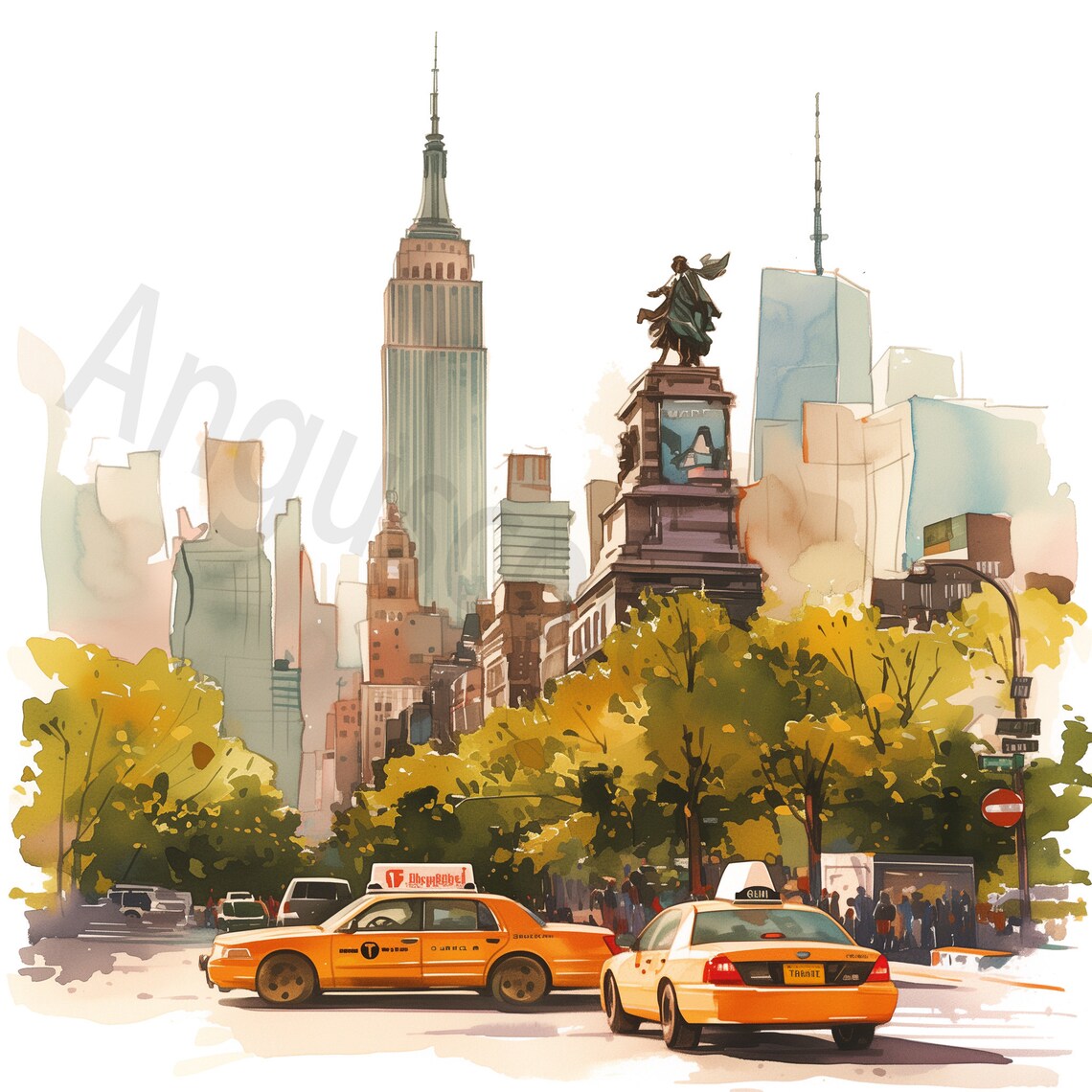 Watercolor New York City Clipart, 16 High-quality Images, Adorable ...