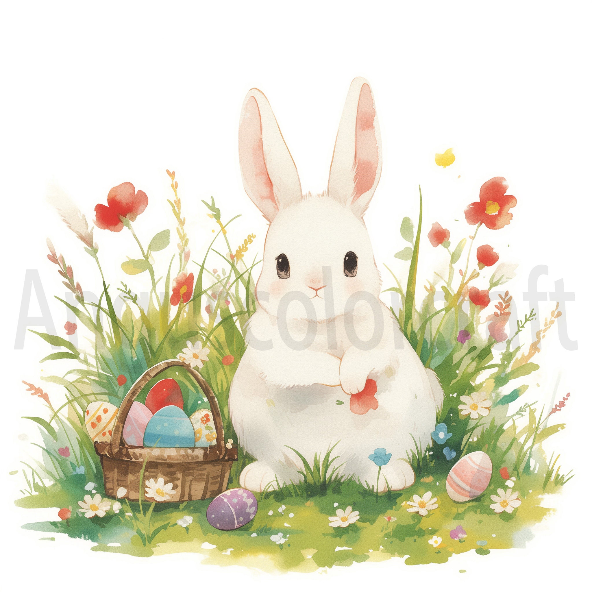Easter Bunny Clipart: Floral Rabbit and Eggs, Scrapbooking (20 Jpgs ...