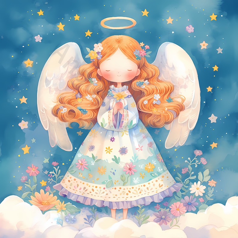 Whimsical Angel Clip Art 10 High Res Watercolor JPG for Junk Journaling ...