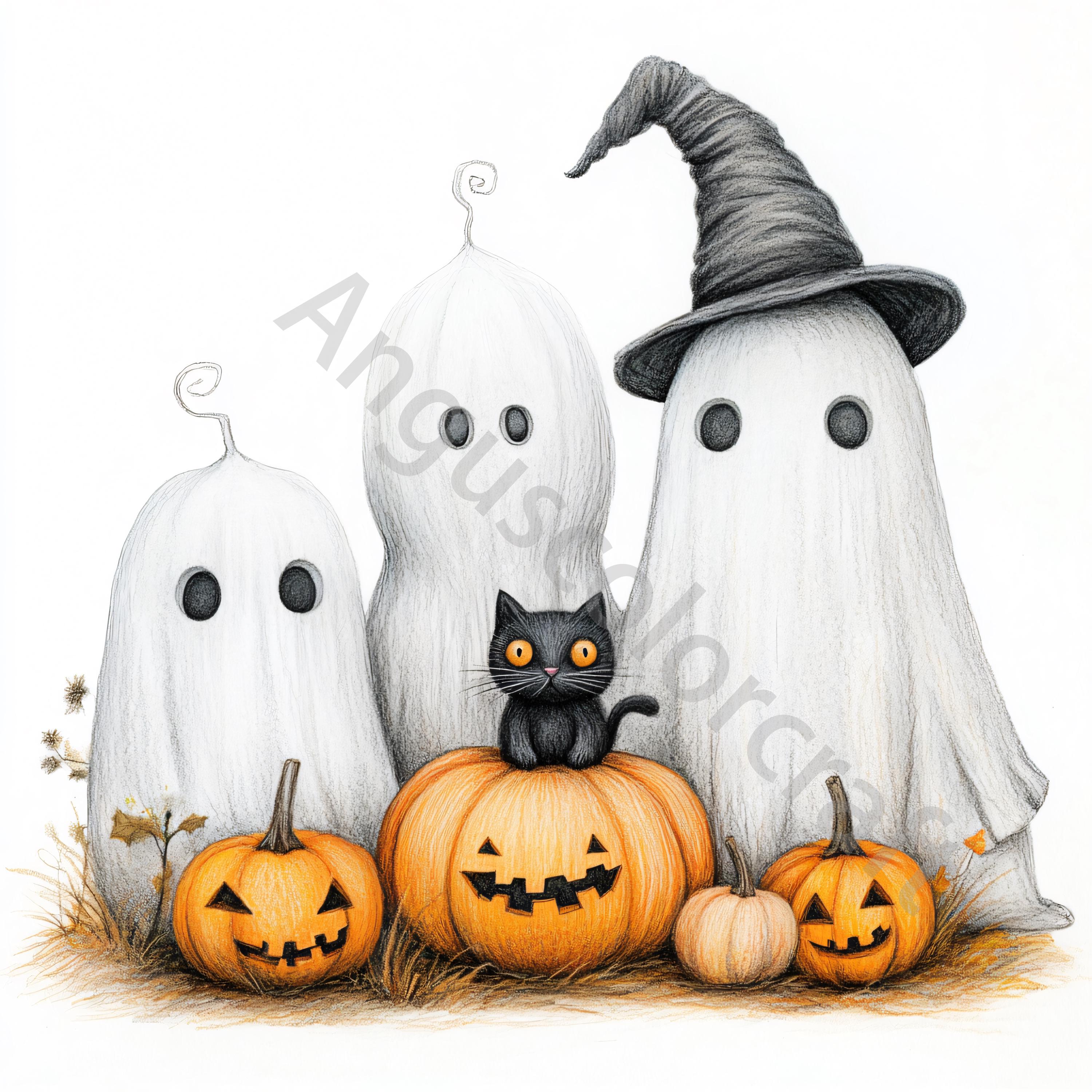 10 JPG Watercolor Halloween Family Ghost Clipart Bundle Cute Ghost Cute ...