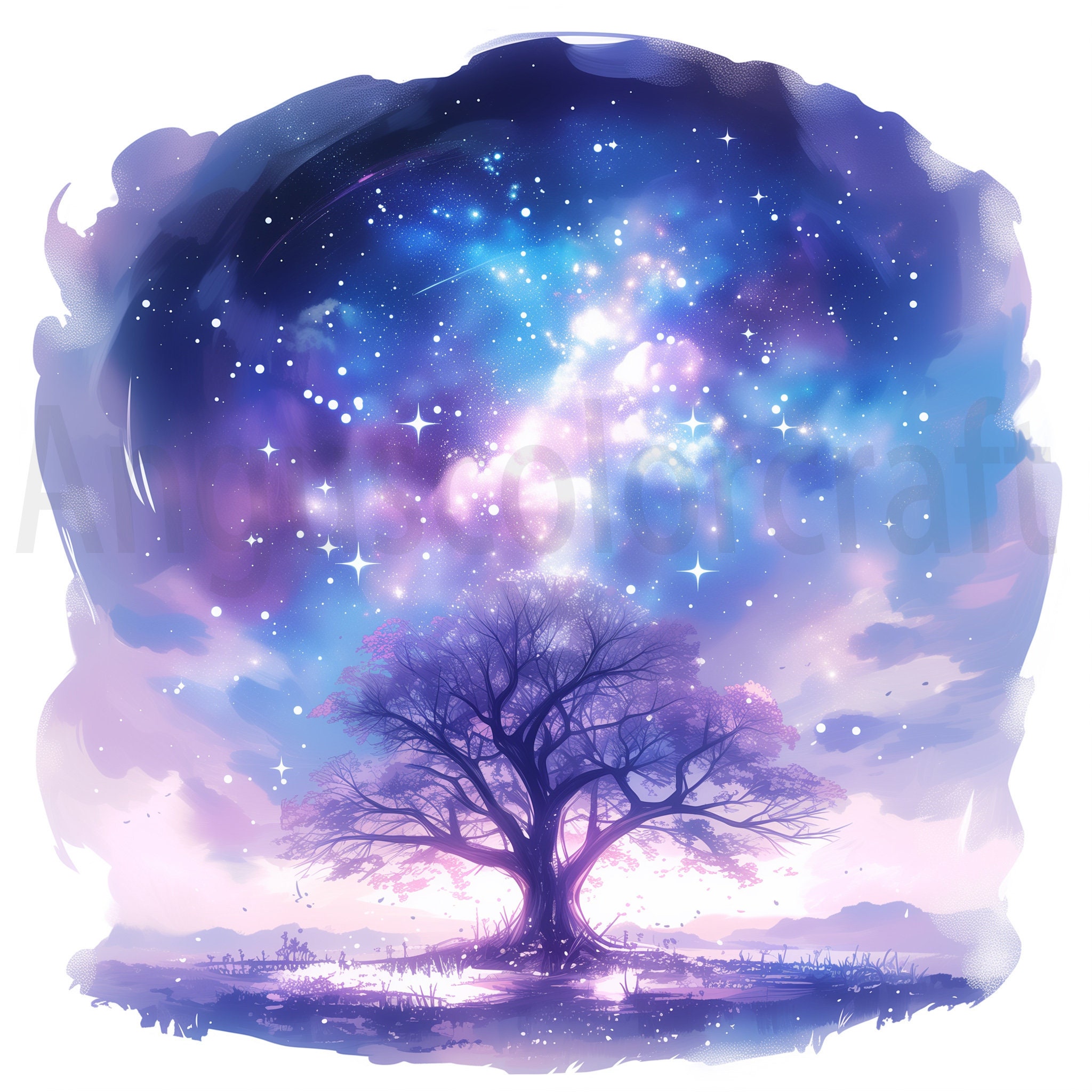 Galaxy Tree Clipart, Starry Sky Tree, Mystical Tree Clipart Bundle, 20 ...