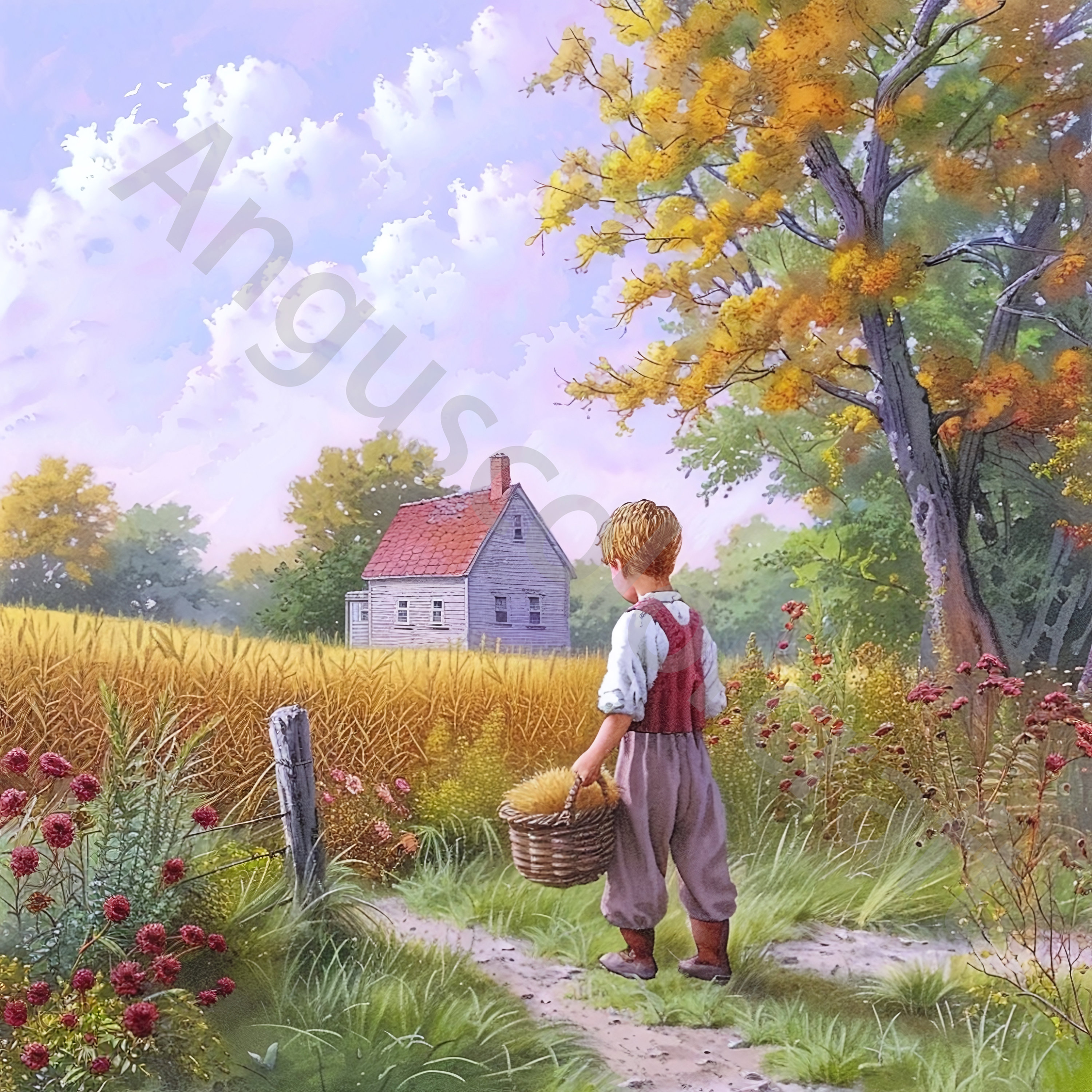 10 Vintage Watercolor Countryside Scene Clipart, Rural Life Landscape ...