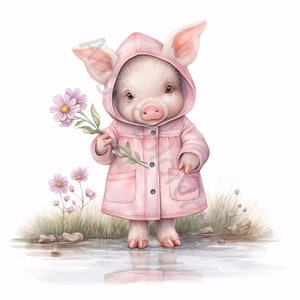 15 Jpgs Cute Whimsical Raincoat Piggy Clipart, Cute Pig Clip Art ...