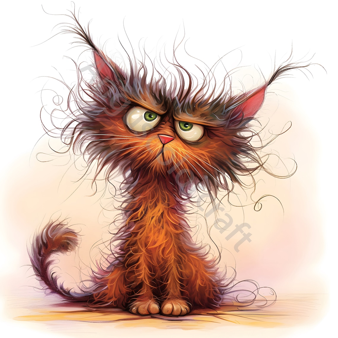 Frazzled Cat Clip Art 15 High Res Watercolor Jpgs for Junk Journaling ...