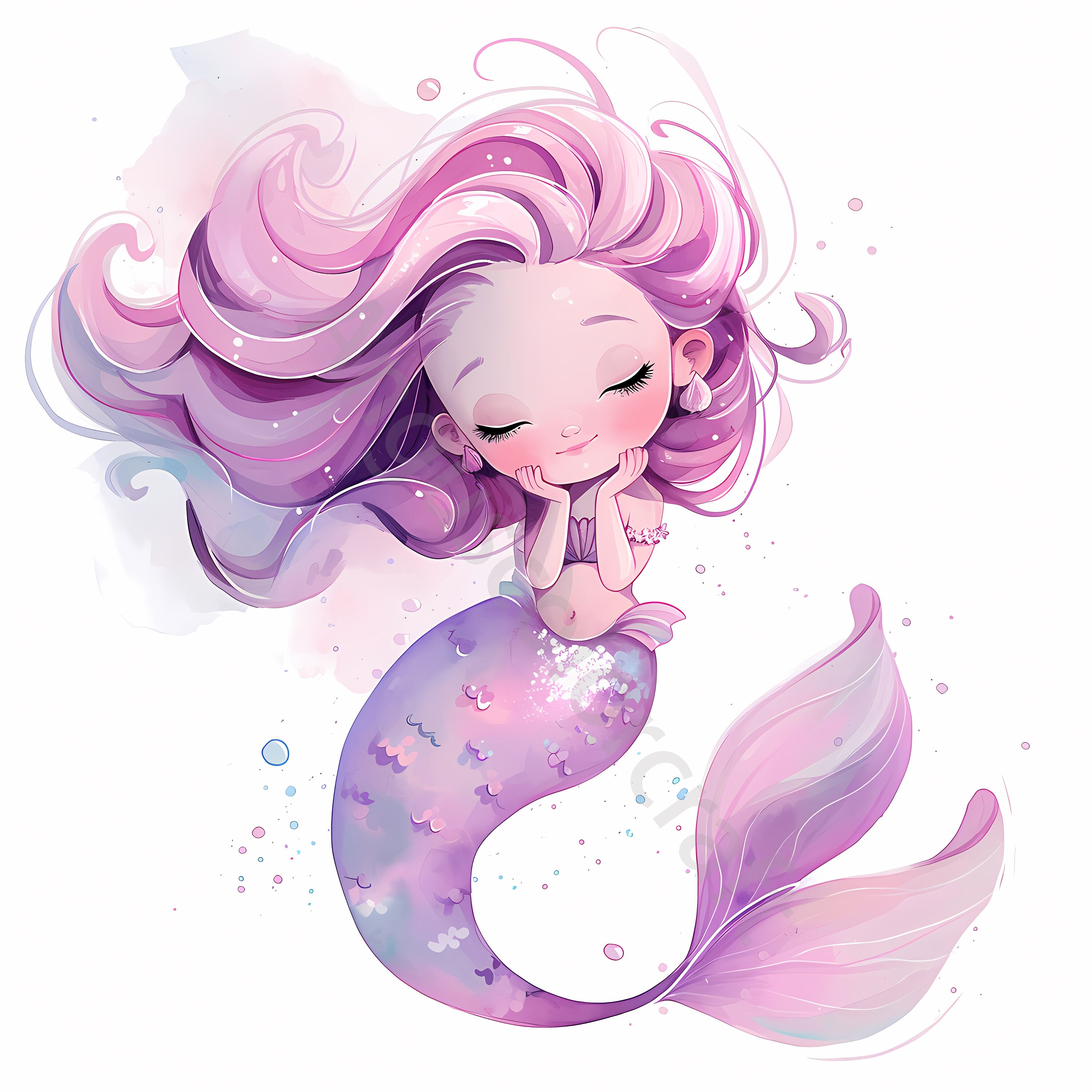 13 Watercolor Mermaid Clipart, Cute Mermaid, Printable Watercolor ...