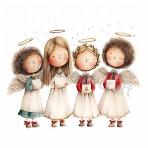 Little Angels Singing Christmas Carols Clipart Bundle, 10 High Res ...