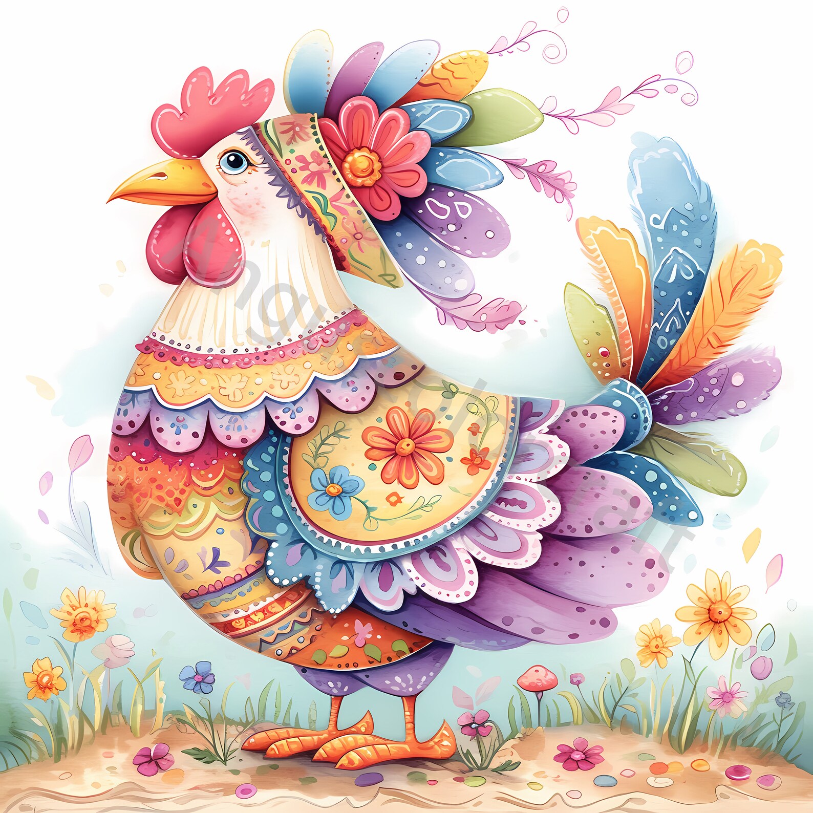 12 Chicken Clipart, Calico Chickens Clip Art Kit 10 High Res Watercolor ...