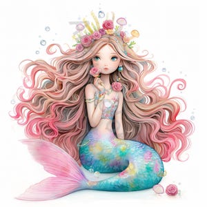 14 Quirky Mermaids Clip Art, Watercolor Clipart JPG, Junk Journaling ...