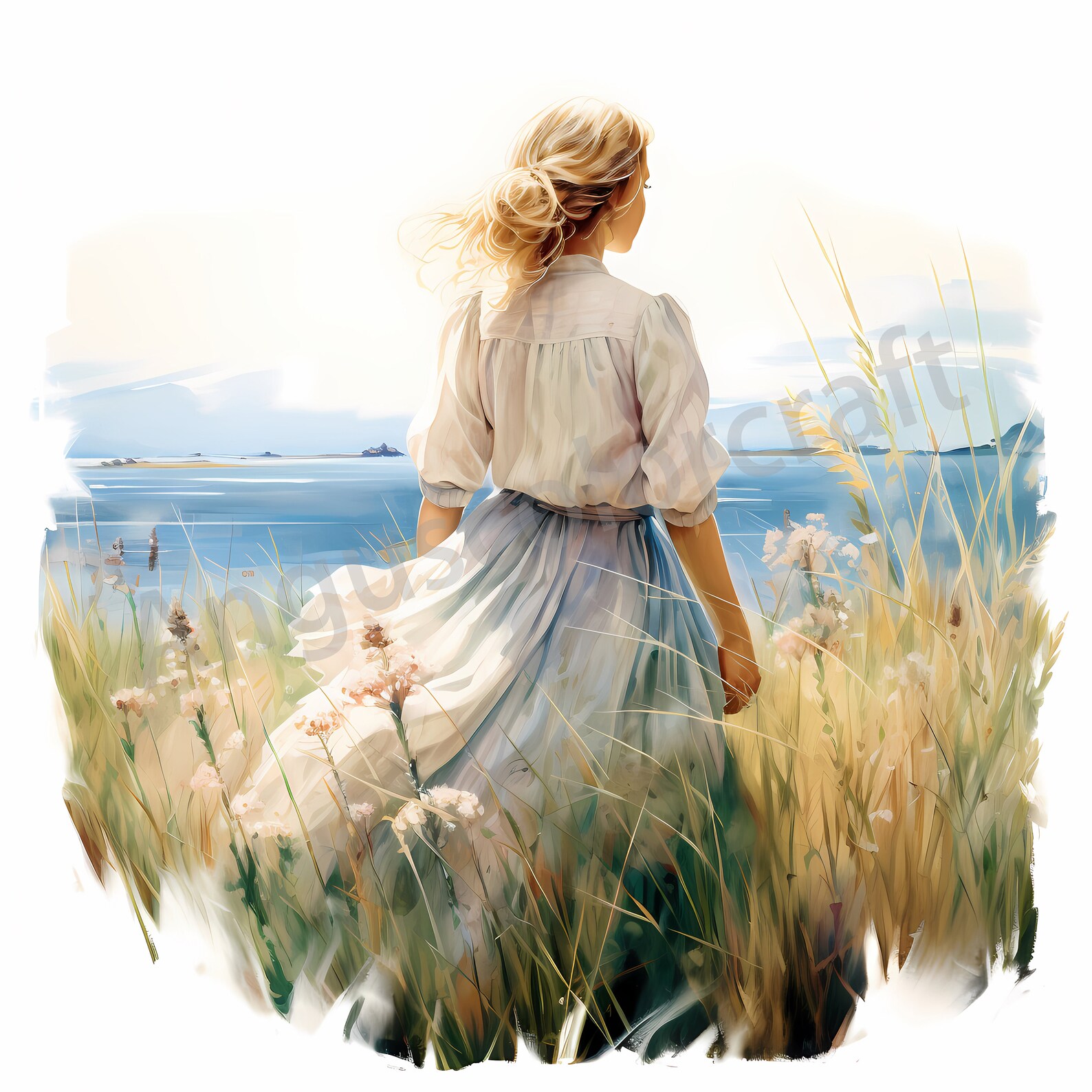 18 Watercolor Spring Clipart, Spring Girl at Seaside Clipart, Vintage ...