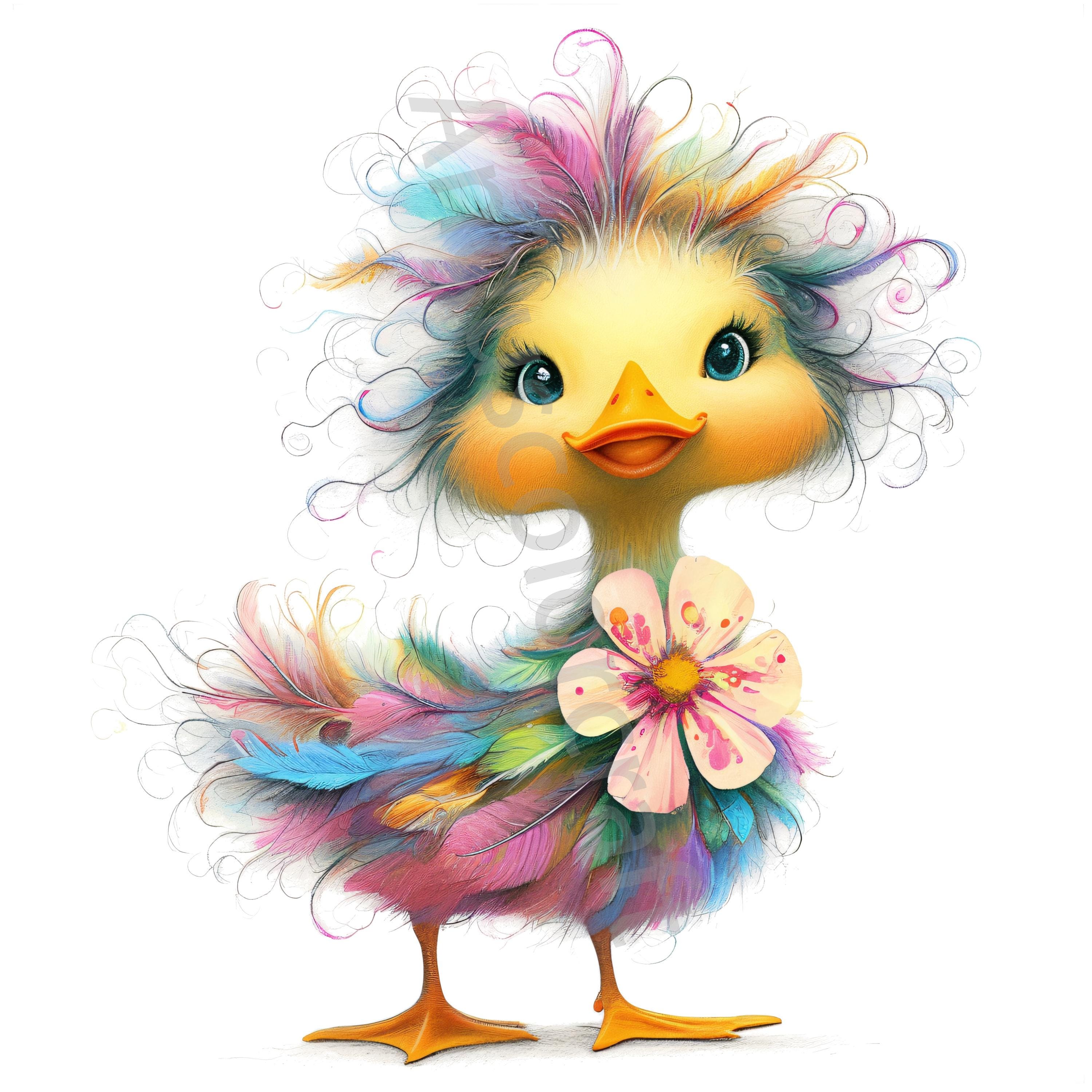 12 Quirky Duck Clip Art, Frazzled Duck, Watercolor Jpgs, Junk ...