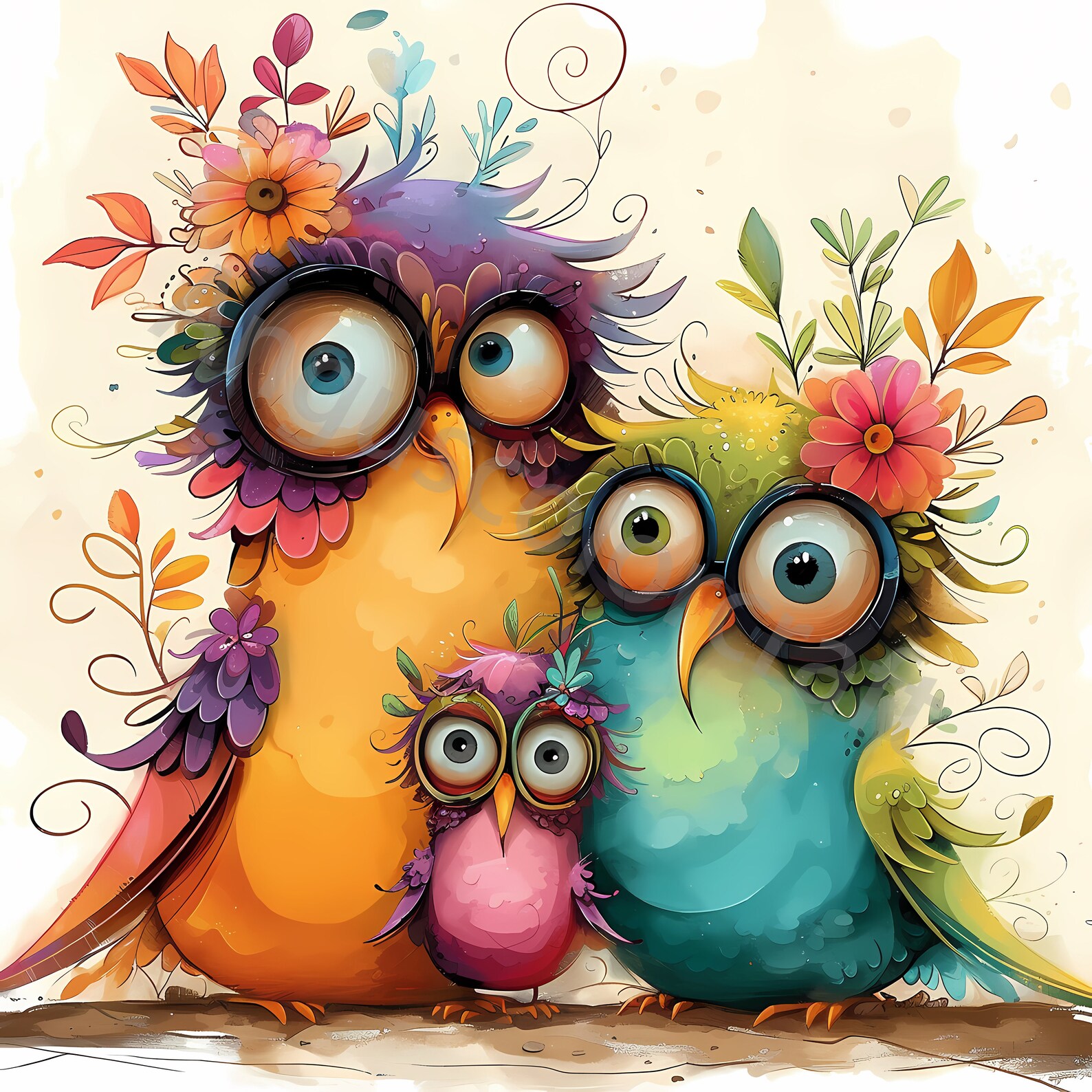 12 Family Bird Clipart Quirky Bird Illustrations Whimsical Birds on ...