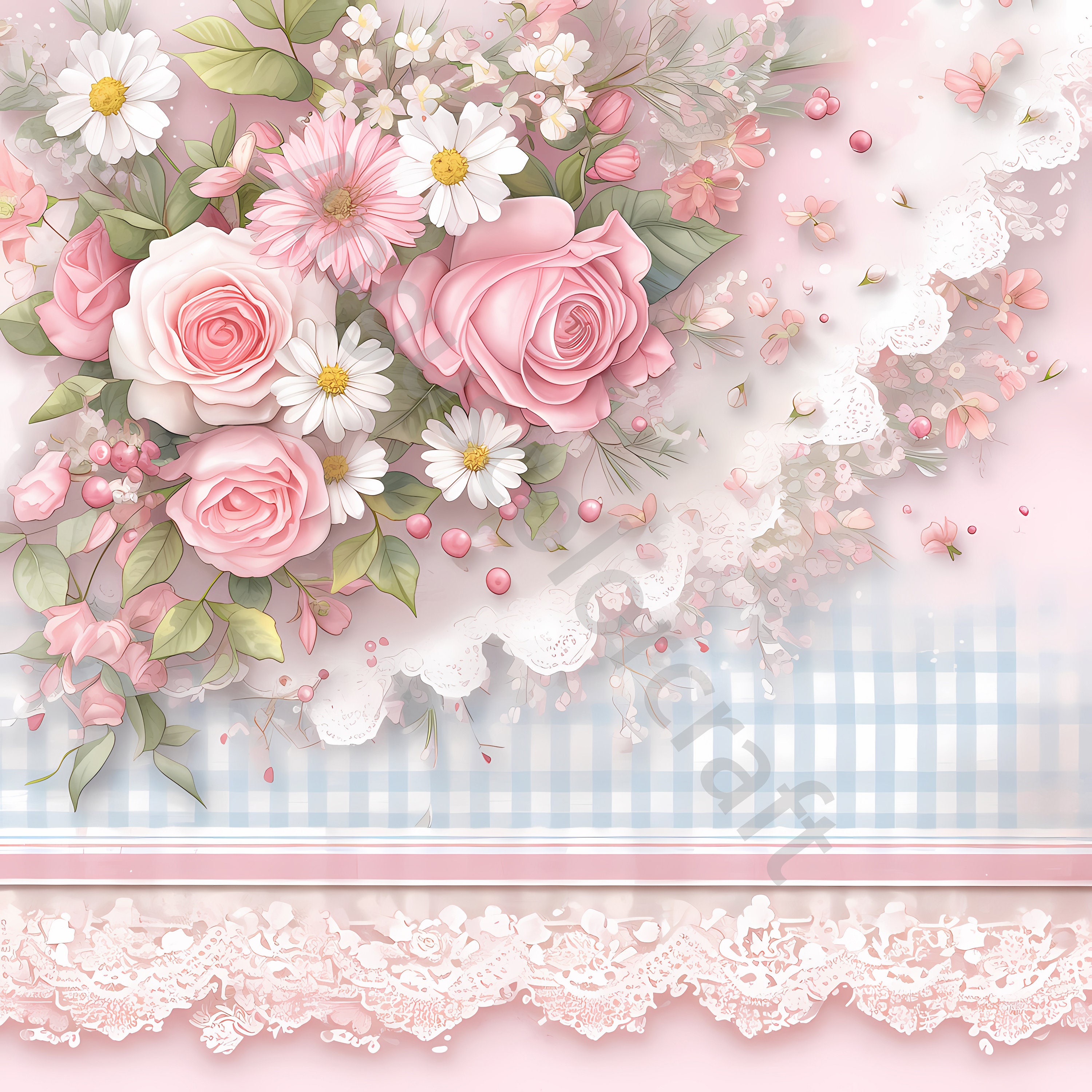 12 Pink Calico Paper Clip Art Bundle Watercolor Clipart JPG, Junk ...