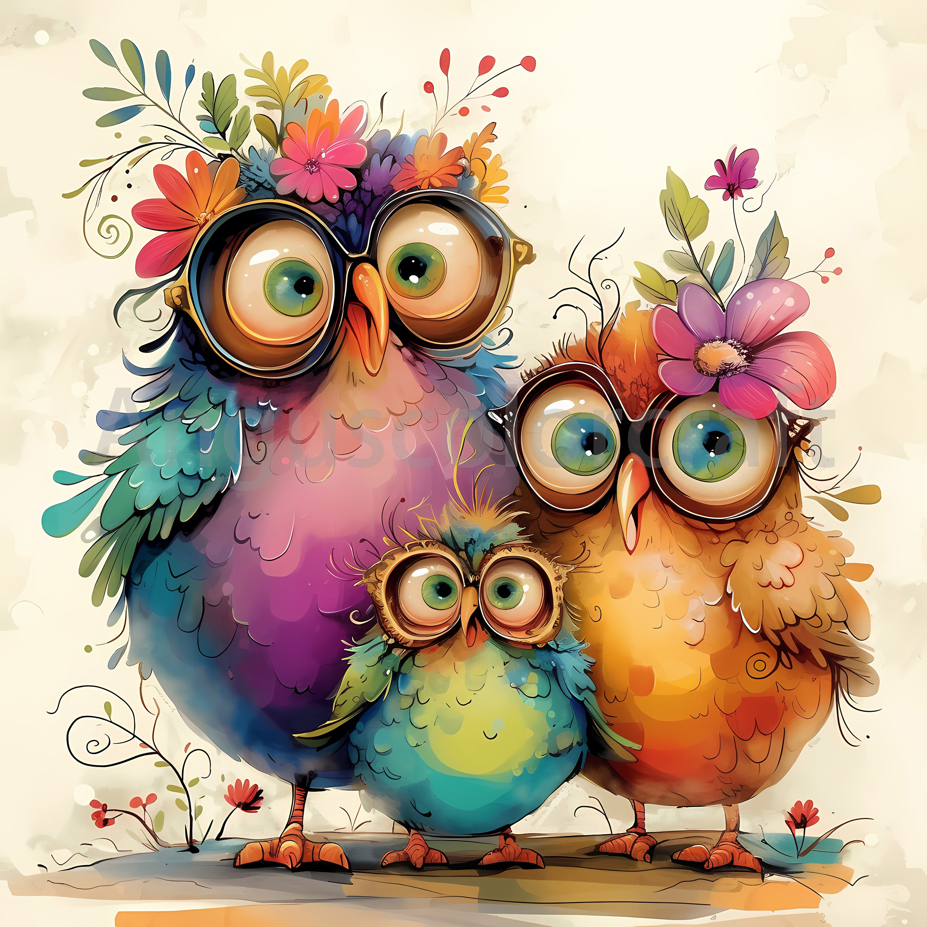 12 Family Bird Clipart Quirky Bird Illustrations Whimsical Birds on ...