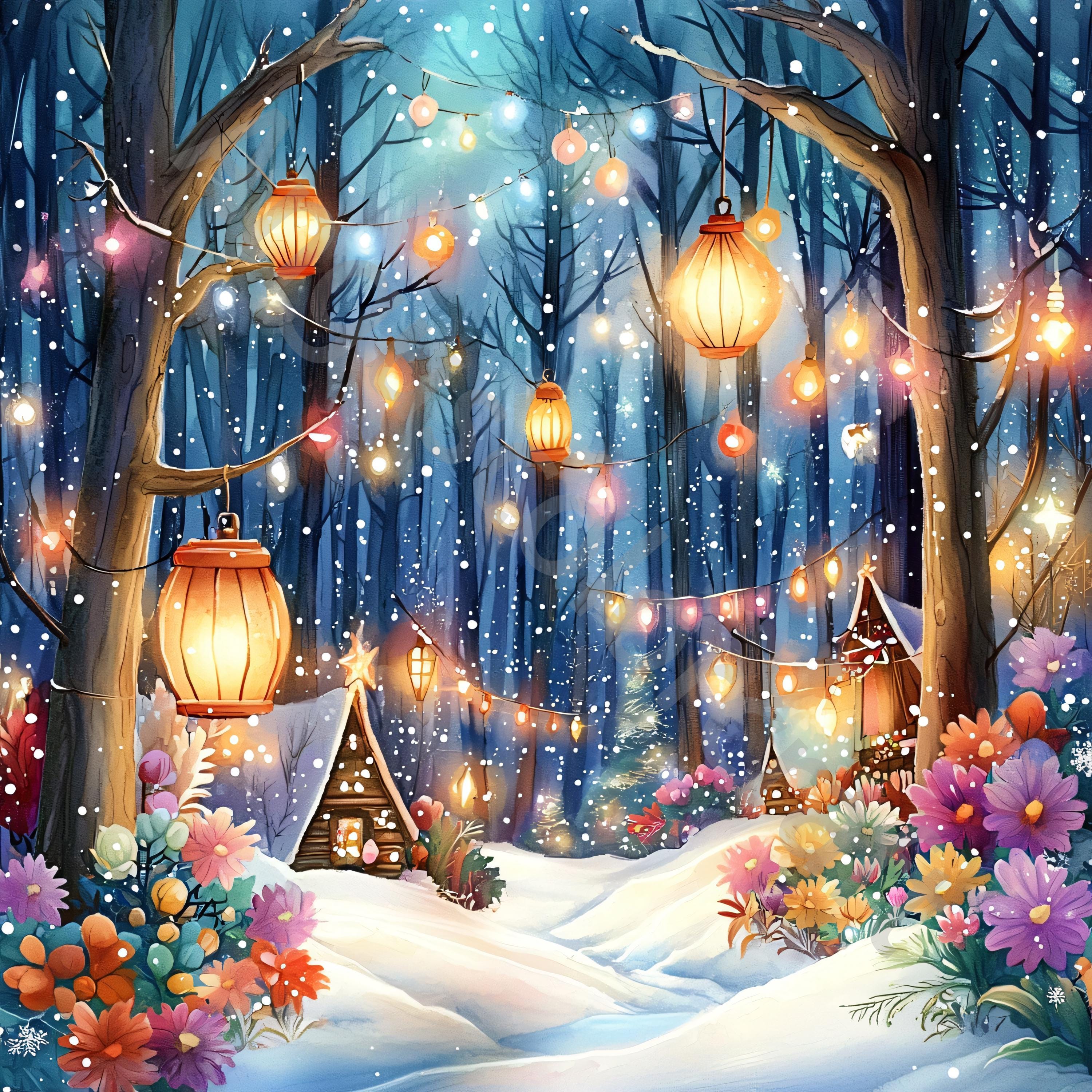 Magical Christmas Forest Clip Art 10 High Res Watercolor Jpgs Junk ...