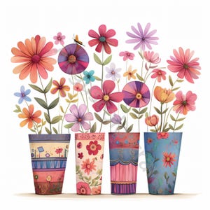 10 Cute Whimsical Flower Clipart, Row of Flowers Clipart, High Res JPG ...