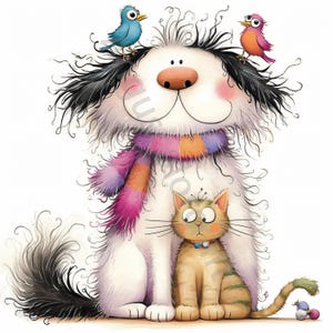 10 Quirky Dog and Cat Clip Art, Watercolor Clipart JPG, Junk Journaling ...
