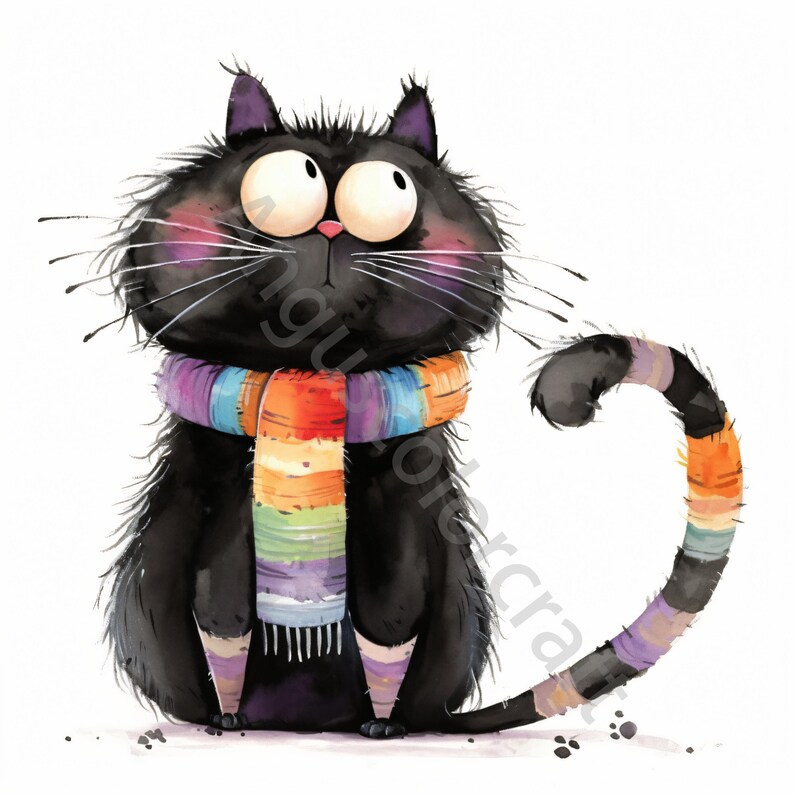 10 JPG Quirky Messy Hair Cat Clip Art, Watercolor Kitten, Junk ...