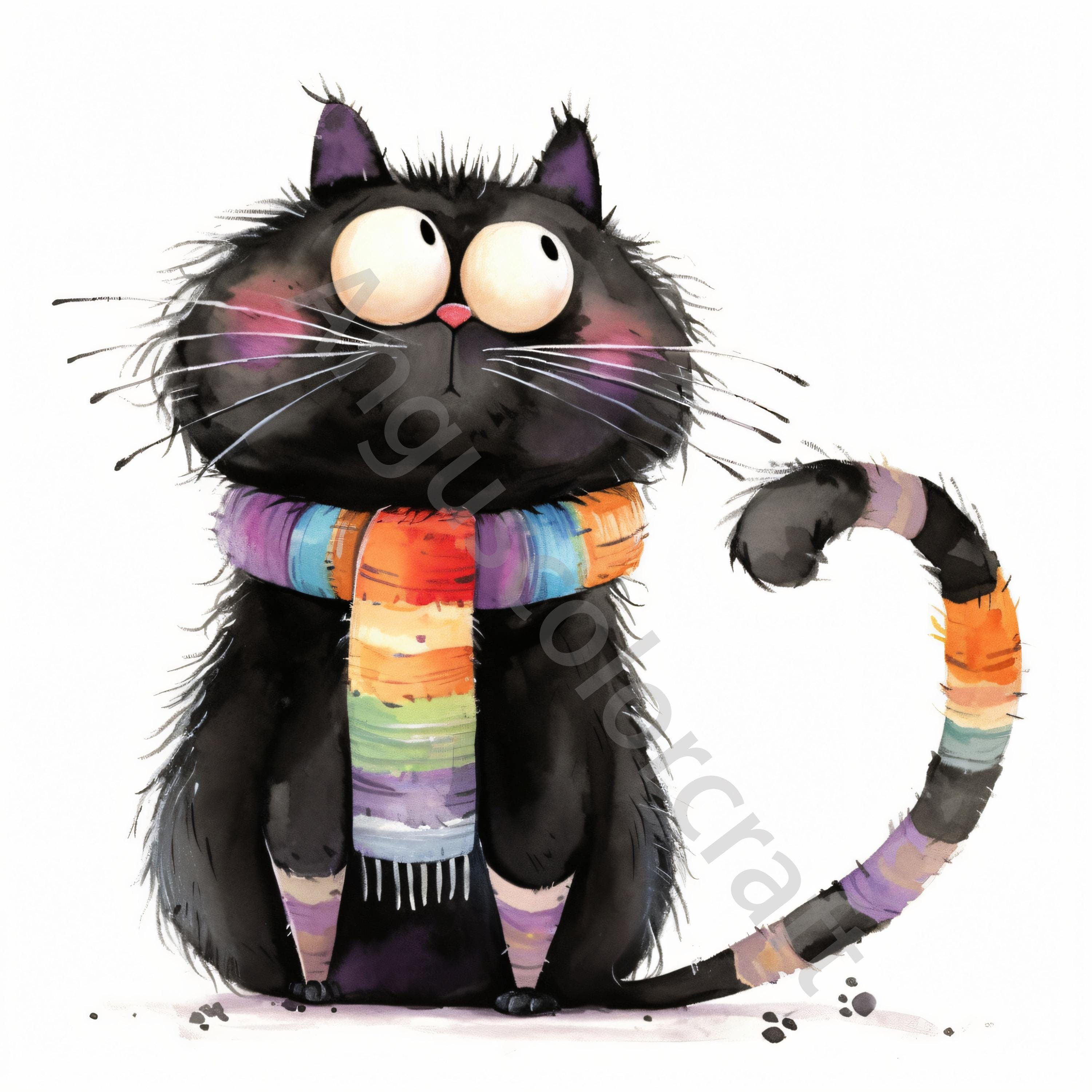 10 JPG Quirky Messy Hair Cat Clip Art, Watercolor Kitten, Junk ...