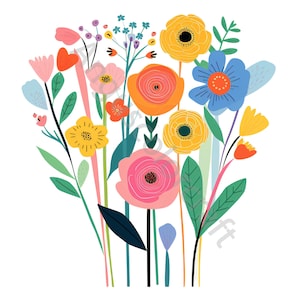 10 JPG Whimsical Flowers Clipart, A Bouquet of Flowers Clipart, Digital ...
