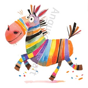 10 Quirky Funny Zebra Clip Art, Watercolor Clipart JPG, Junk Journaling ...