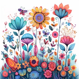 Quirky Weird Flowers Clip Art Bundle 10 High Res Watercolor Jpgs Junk ...