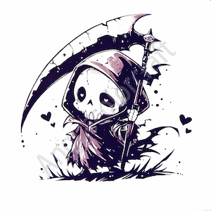 12 Cute Grim Reaper JPG, Black and White Clipart, Spooky Reaper ...
