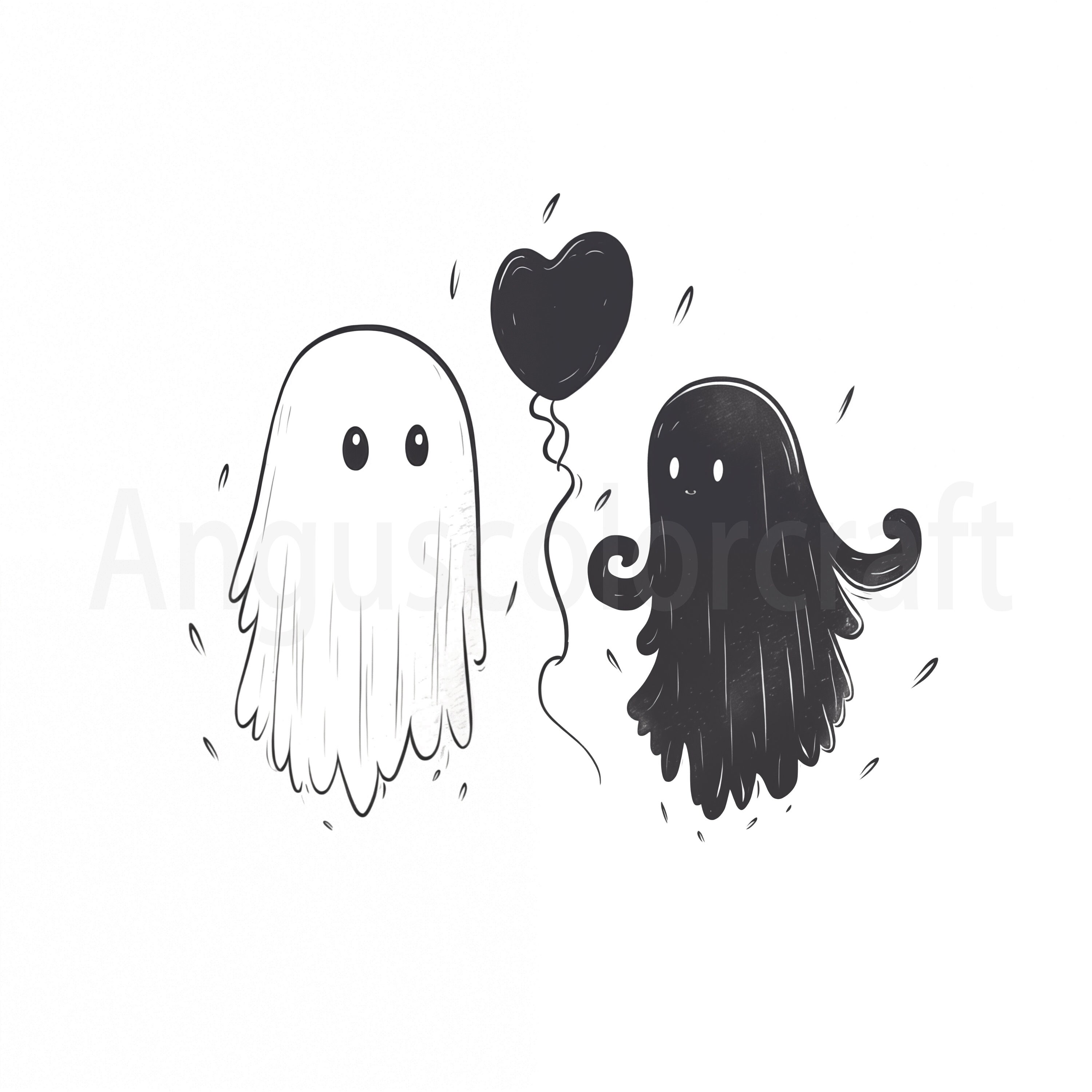 Cute Ghosts, Black and White Clipart, Valentine's Day, 12 High Quality Jpg-digital Download ...