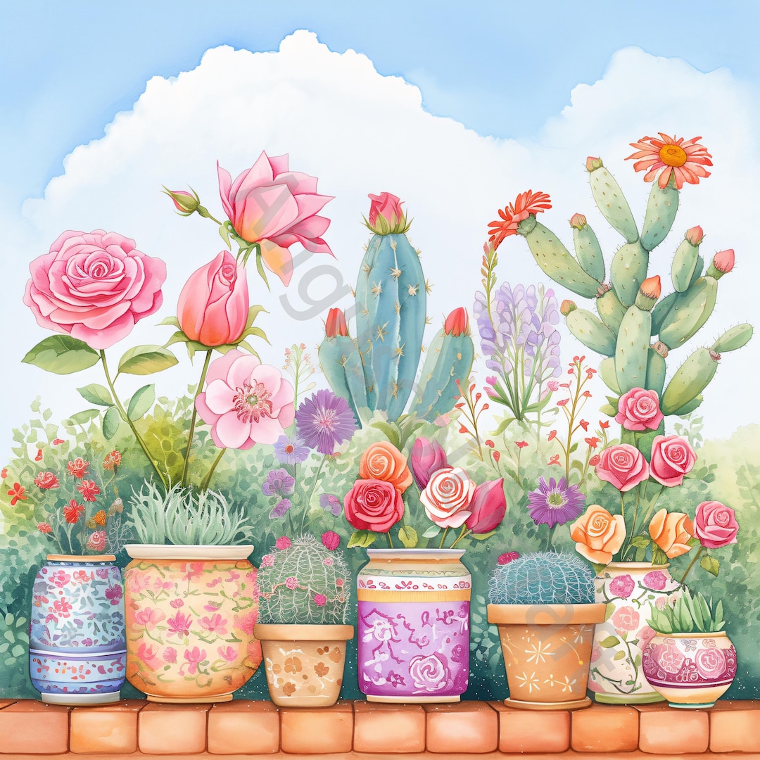 10 Whimsical Flower Clipart, Garden Flowers Clipart, JPG, Digital ...