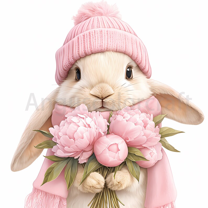 Cute Floral Bunny Clipart, Printable Watercolor Clipart, 12 High ...
