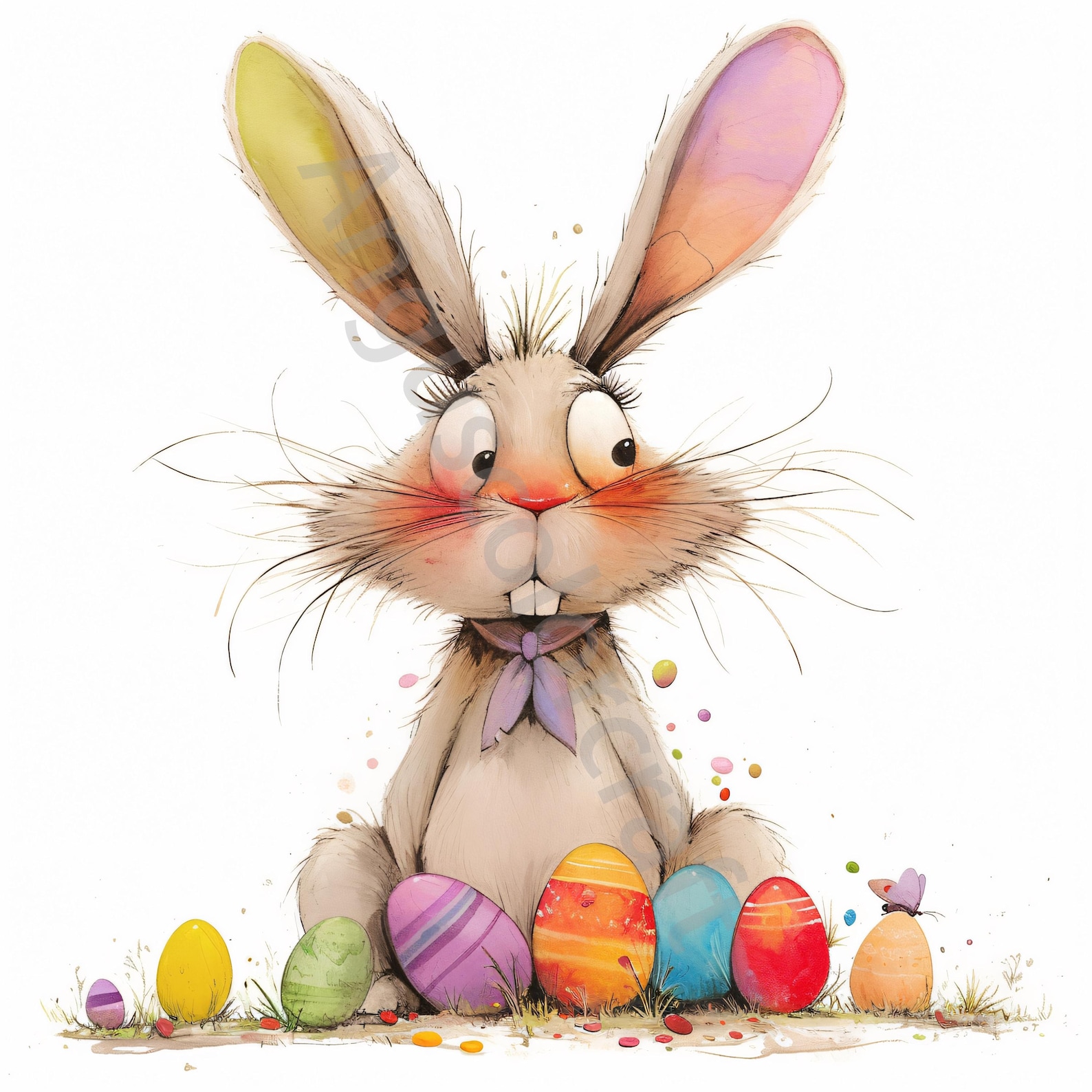 10 Quirky Easter Bunny Clip Art, Watercolor Clipart JPG, Junk ...