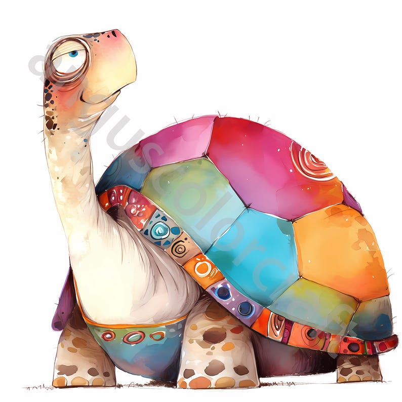 Quirky Turtle Clip Art, Watercolor Clipart, 10 Jpgs, Scrapbook, Card ...