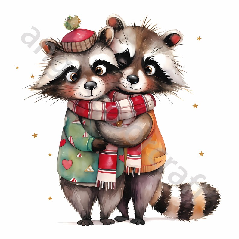 10 Valentine Racoons Clip Art, Watercolor Clipart JPG, Junk Journaling ...