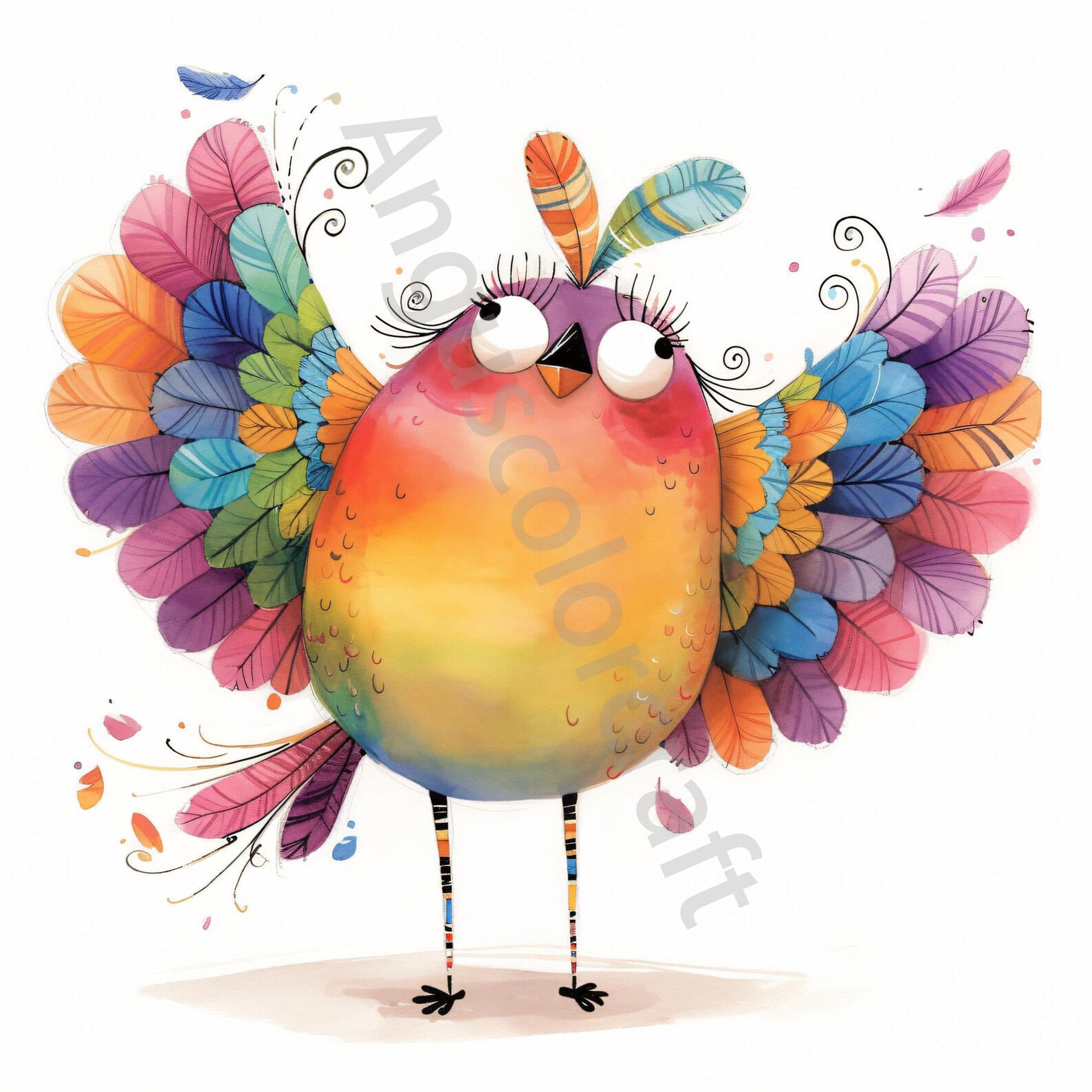 10 JPG Quirky Frazzled Bird Clip Art, Watercolor Clipart, Junk ...