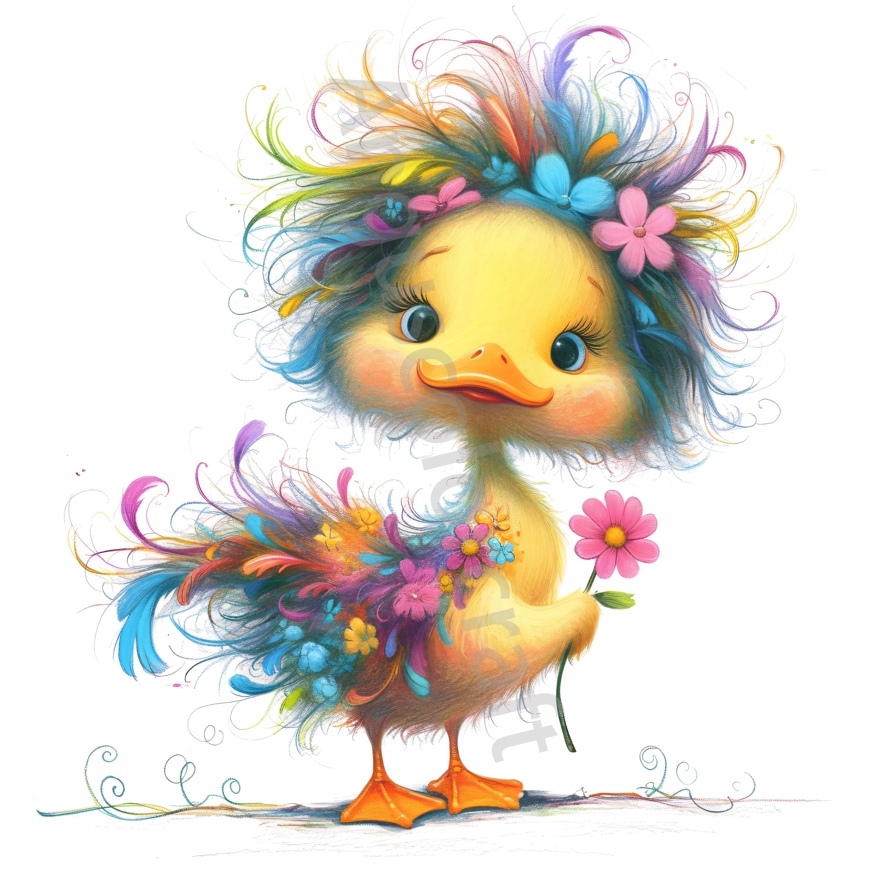 12 Quirky Duck Clip Art, Frazzled Duck, Watercolor Jpgs, Junk ...