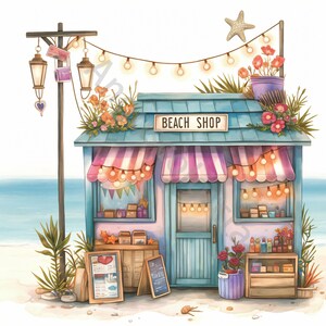 10 JPG Beach Shop Clip Art, Watercolor Clipart, Junk Journal, Scrapbook ...