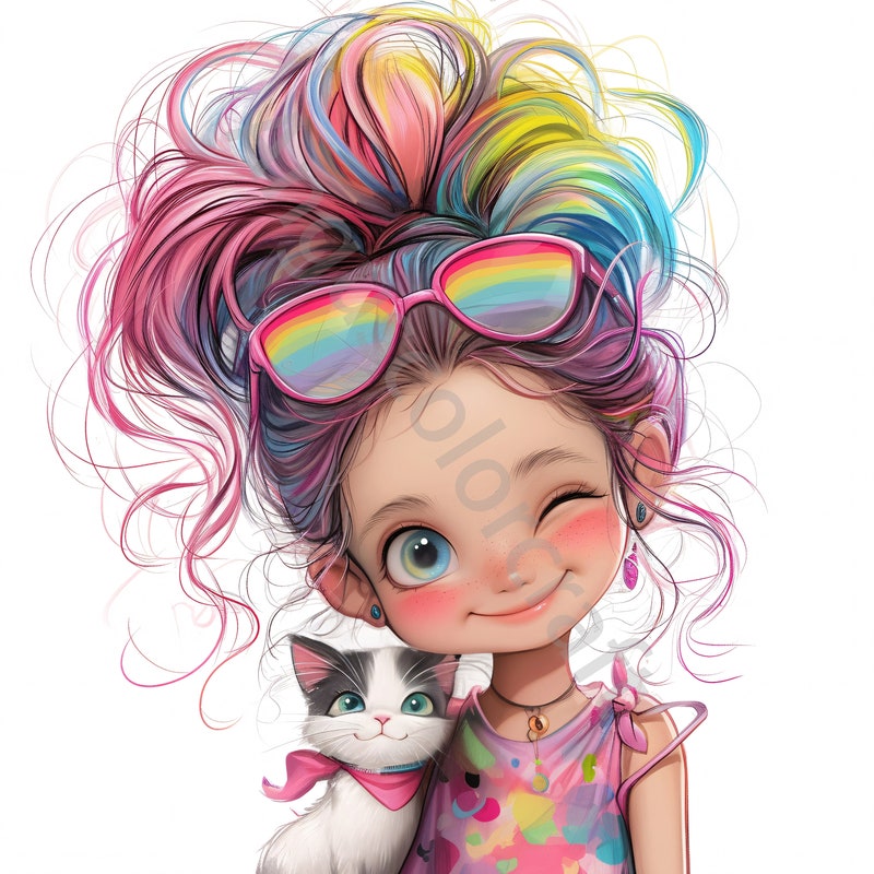 Quirky Girl Cat Clipart - Etsy