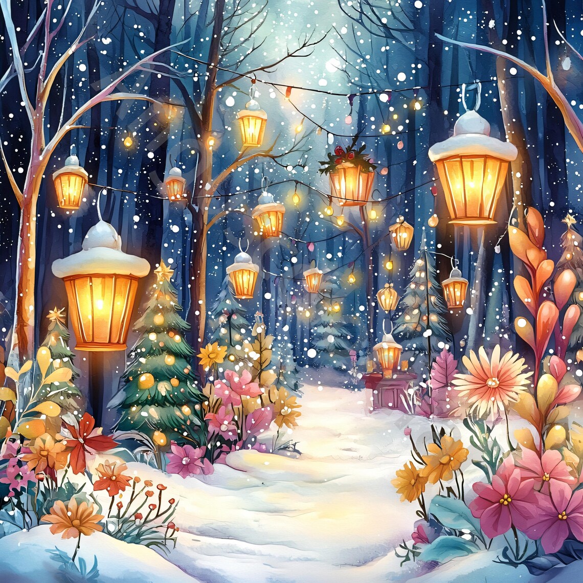 Magical Christmas Forest Clip Art 10 High Res Watercolor Jpgs Junk ...