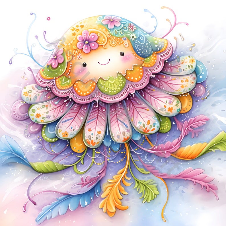 Whimsical Cute Jellyfish Clipart | Jellyfish Cli Part Bundle | 13 High ...
