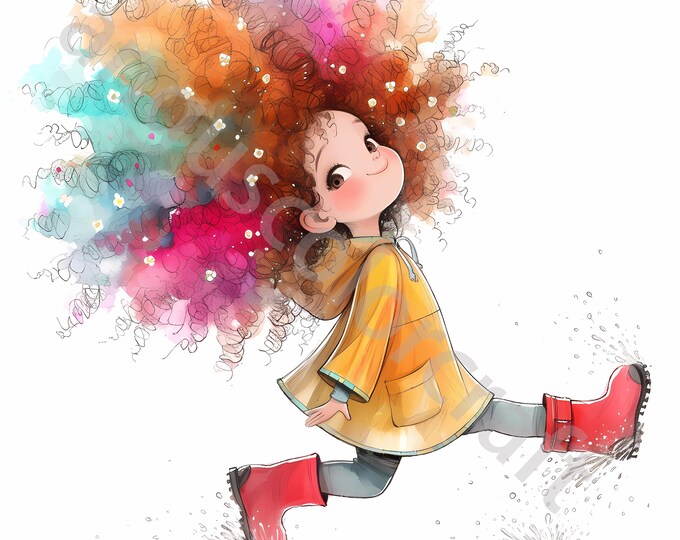 Little Boy Jumping in Puddles: Clip Art, 10 High Res Watercolor Jpgs ...