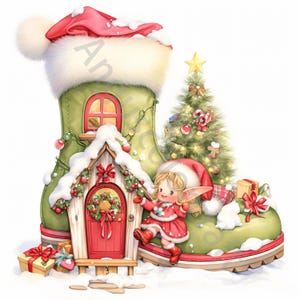10 Christmas Fairy‘s Boot House Clipart, Commercial Use, Whimsical ...